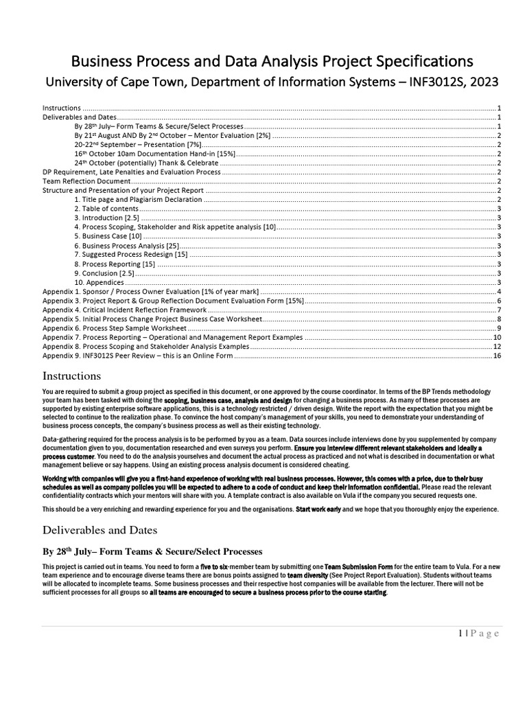 WK1 INF3012S BPM Project Spec 2023 v1 | Download Free PDF | Business Process | Risk