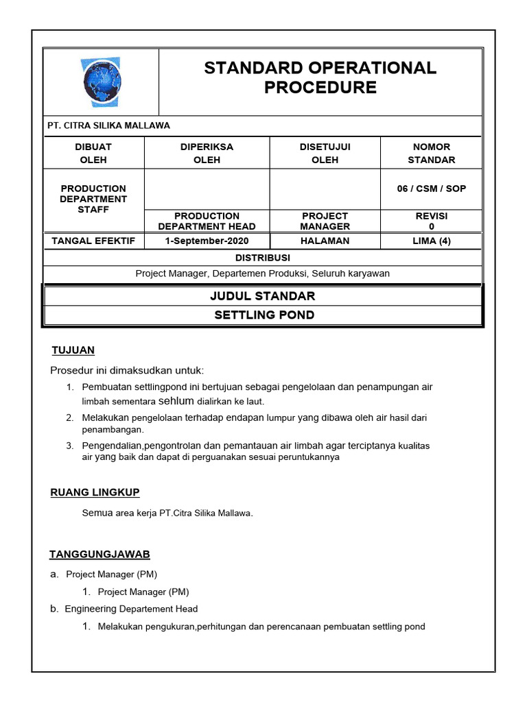 Prosedur Pembuatan Settling Pond | PDF