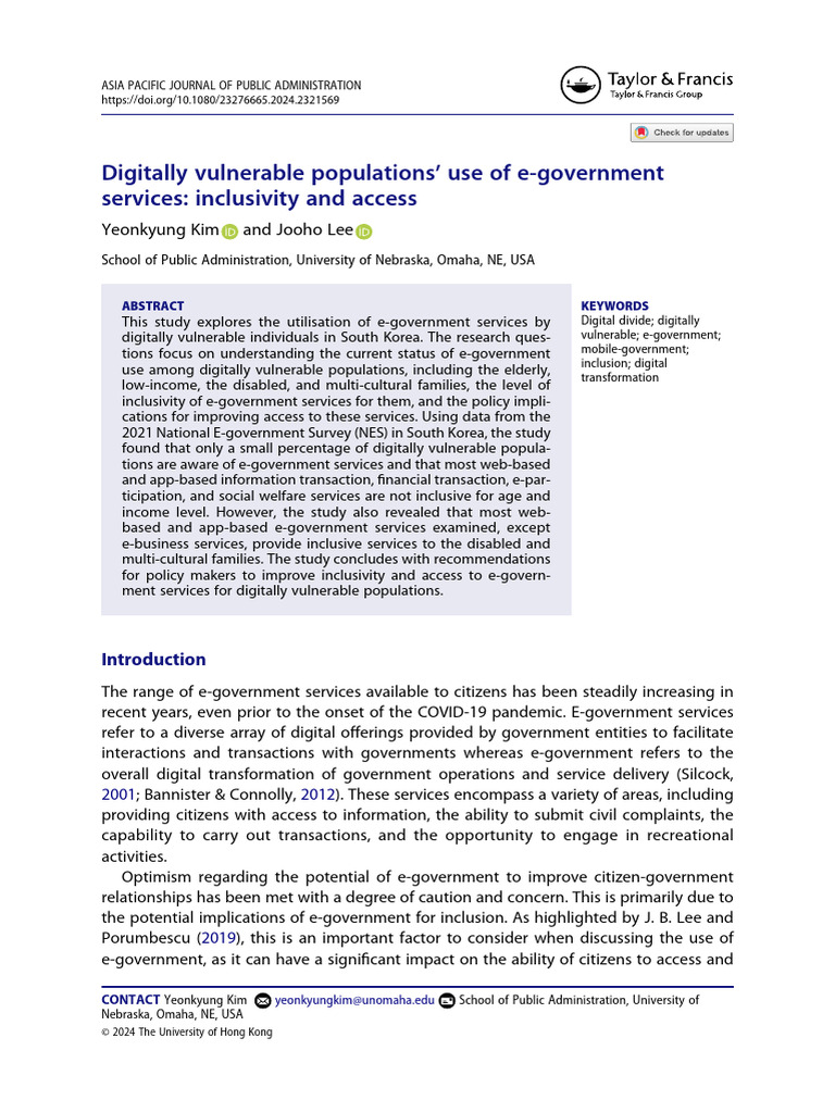 Digitally Vulnerable Populations' Use of E-Government Services: Inclusivity and Access | PDF | E ...