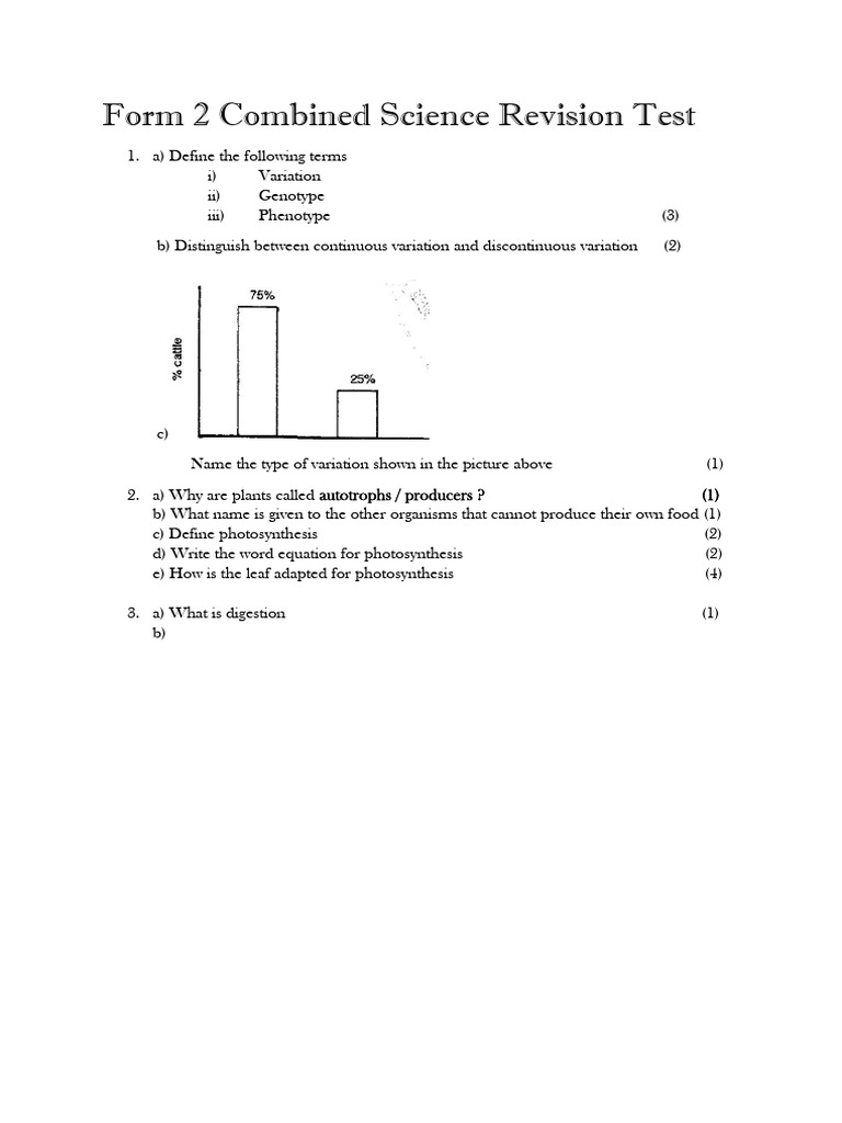Form 2 Combined Science Revision Test | PDF | Acid | Combustion