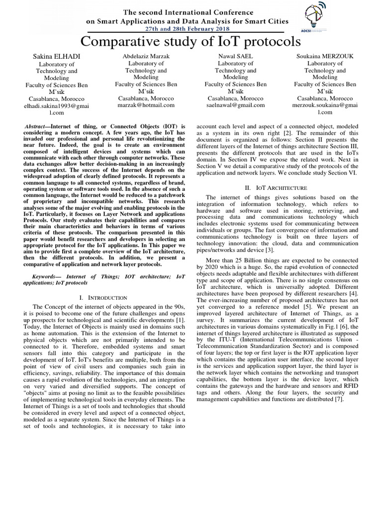 Elhadi Et Al. - 2018 - Comparative Study of IoT Protocols | PDF | Internet Of Things | Computer ...