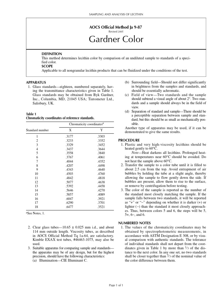 Lecithin Color Analysis Method | PDF | Applied And Interdisciplinary ...