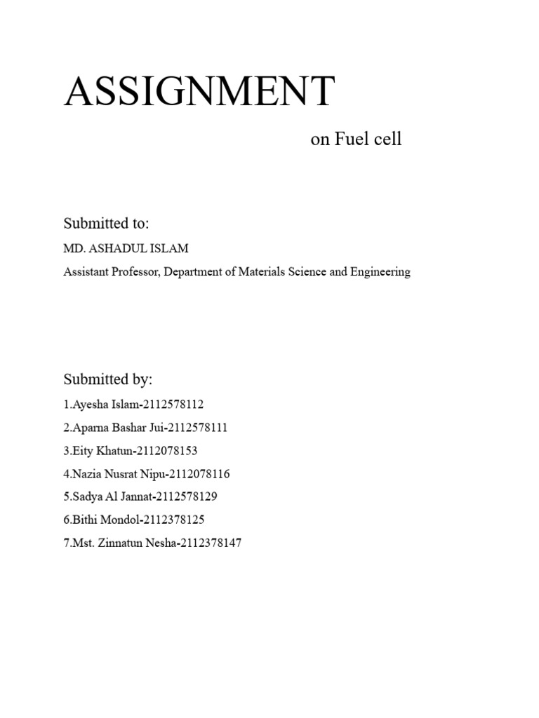 Assignment On Fuel Cell | PDF | Fuel Cell | Solid Oxide Fuel Cell