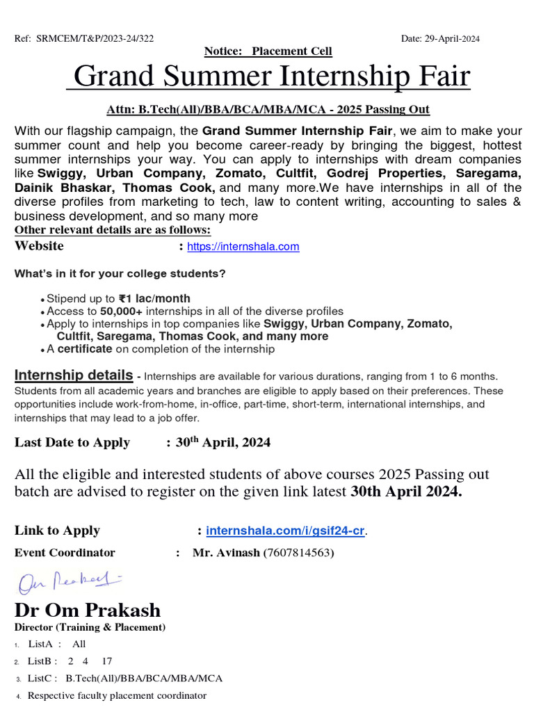 Grand Summer Internship Fair | PDF