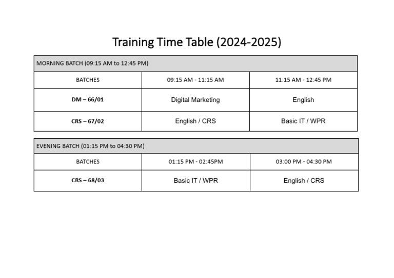 2024-2025 Training Schedule | PDF