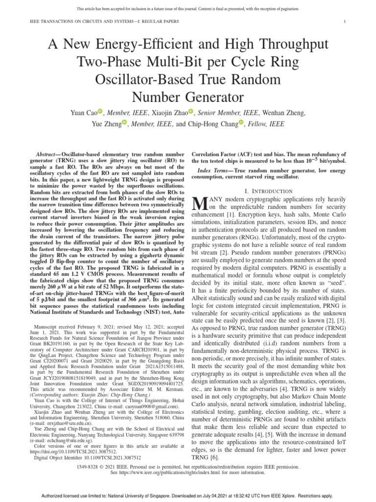 Ring Osscilator Based True Random Number Generator | PDF | Power Inverter | Mosfet