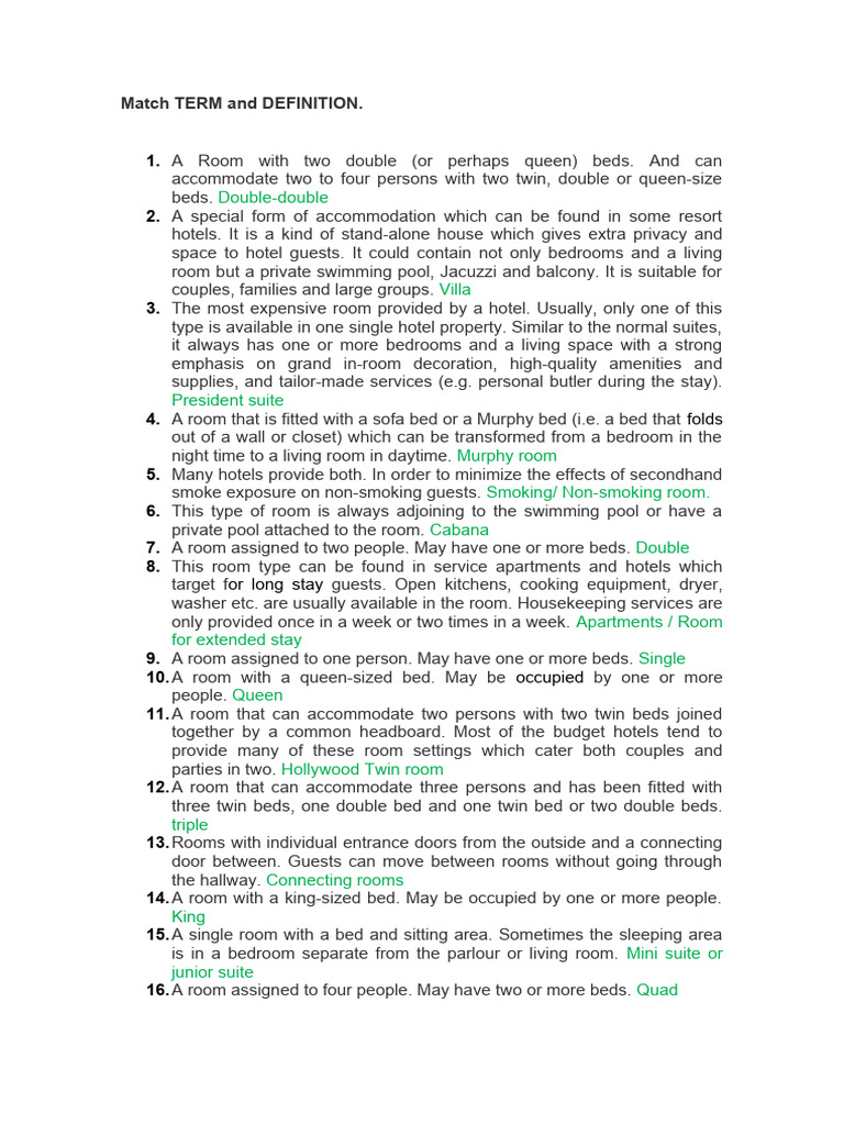 Types of Hotel Rooms Explained | PDF | Room | Hotel