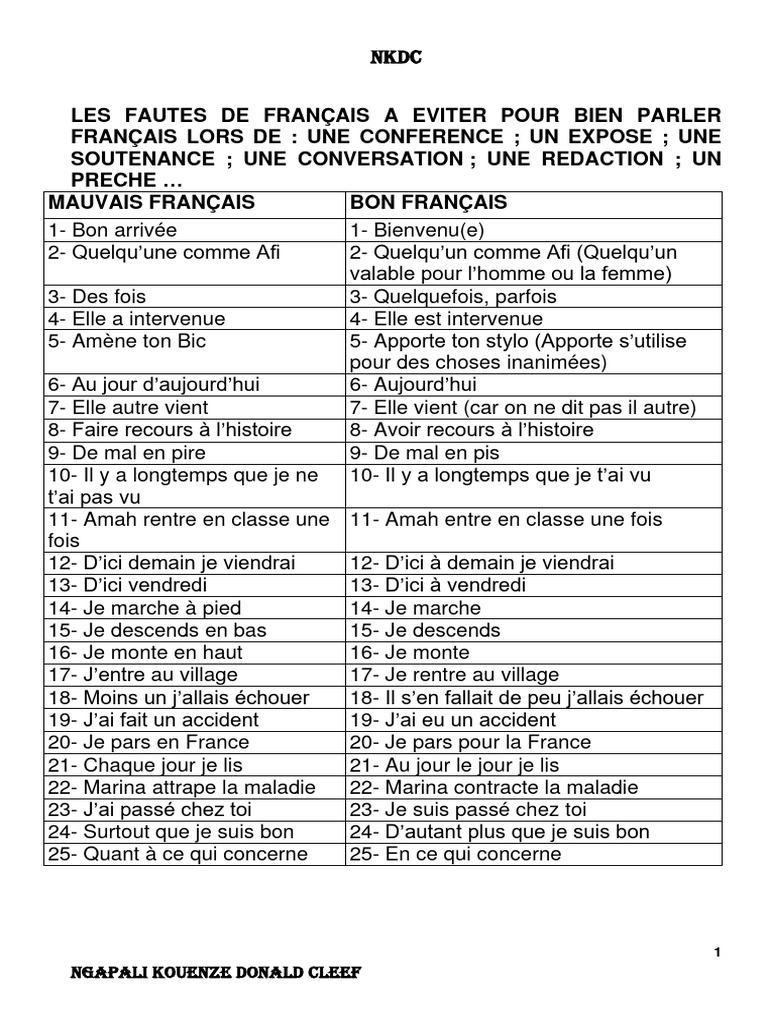 Les Fautes de Francais A Eviter Pour Bien Parler Francais Lors de | PDF