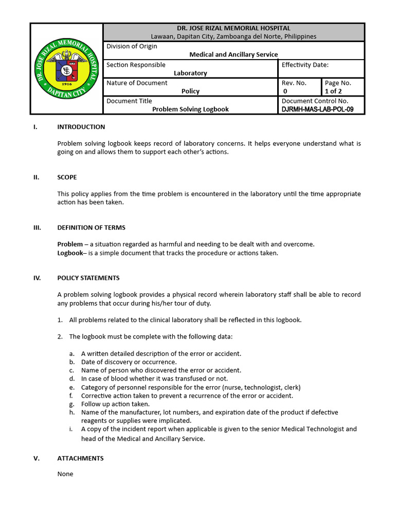 DJRMH-MAS-LAB-POL-. Problem Logbook | PDF | Laboratories | Medicine