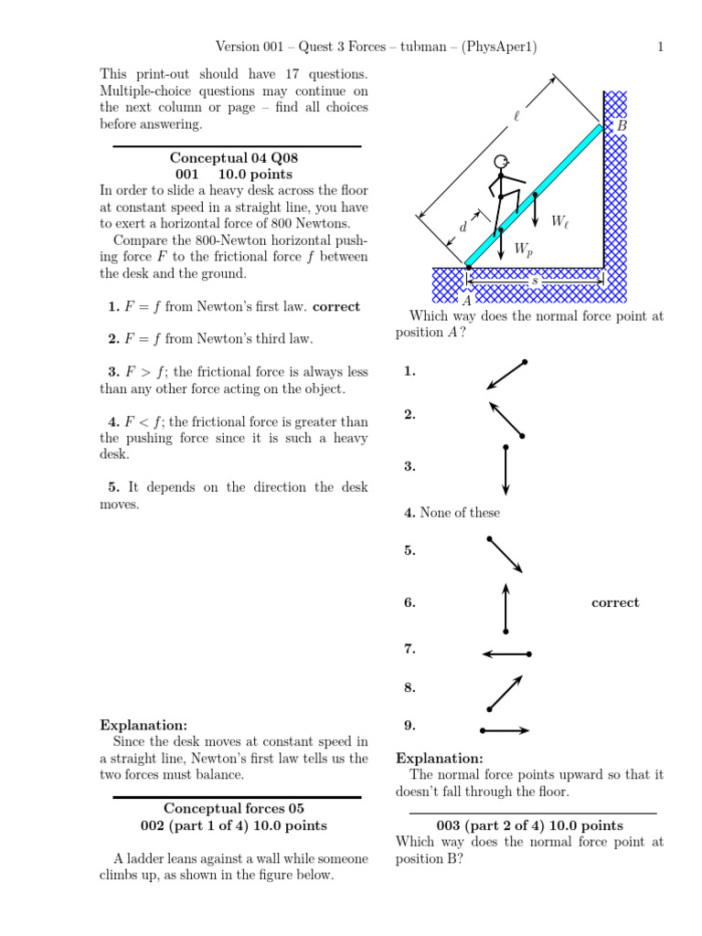 Quest 3 Forces Key | PDF | Force | Weight