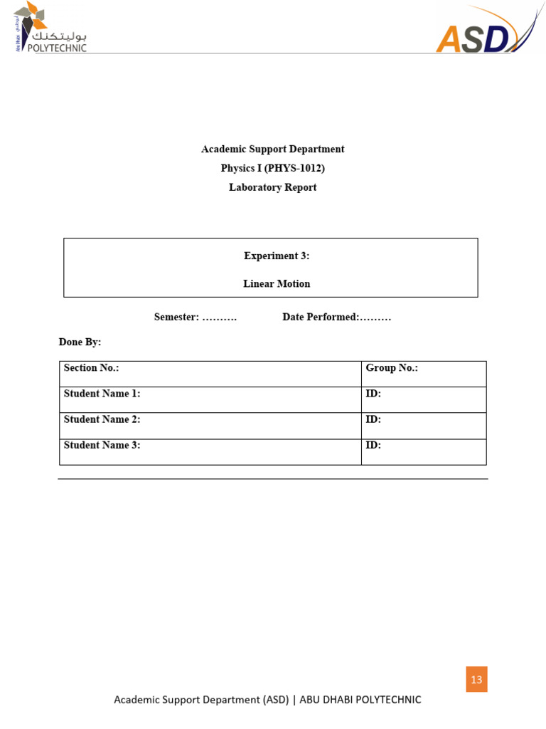Lab 3 - Linear Motion | PDF | Velocity | Acceleration