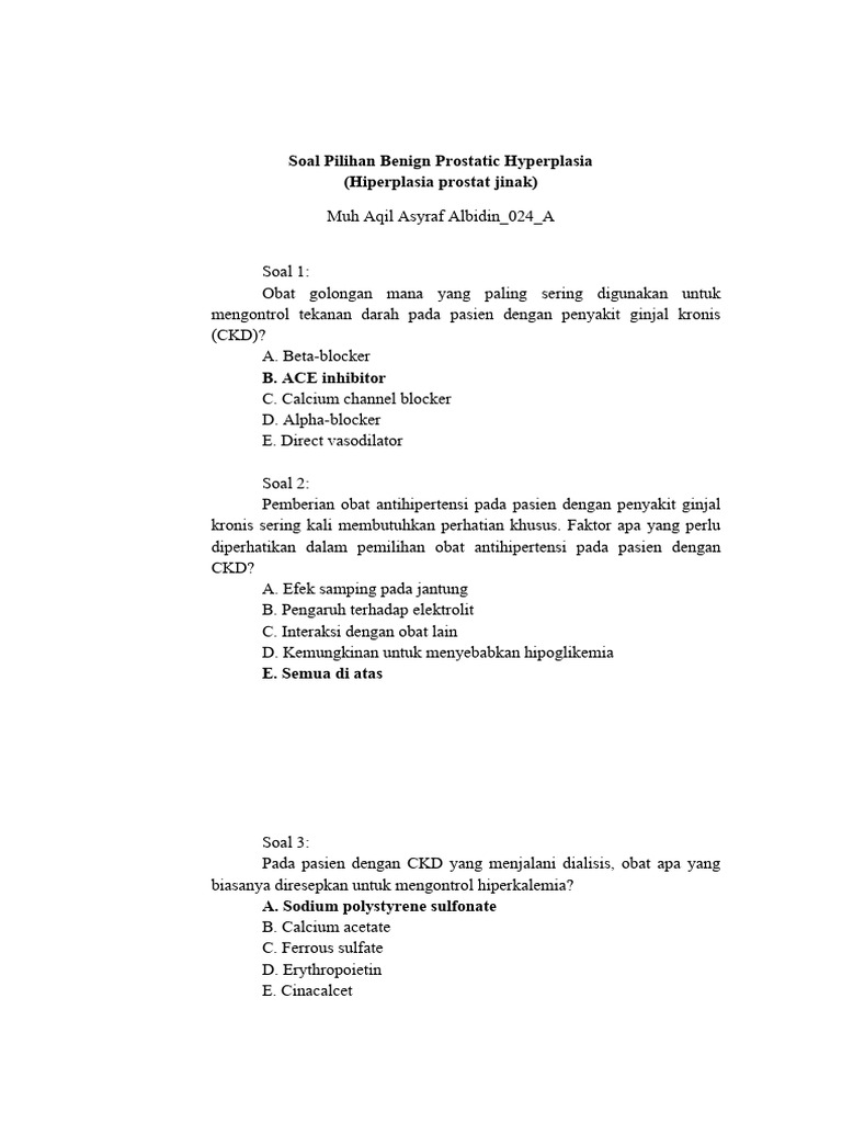 Soal Pilihan Benign Prostatic Hyperplasia | PDF