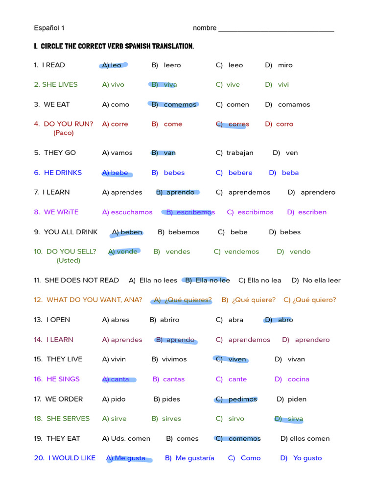20 Conjugation Mult Choice | PDF
