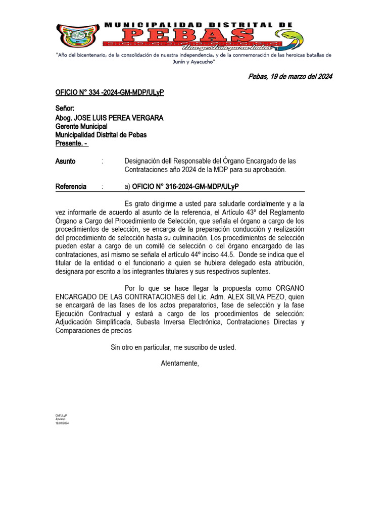 Oficio #334-2024 Oec Pebas 190324 | PDF