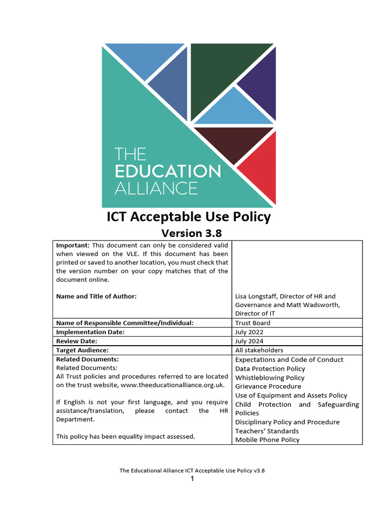 ICT Acceptable Use Policy | PDF | Popular Culture & Media Studies ...