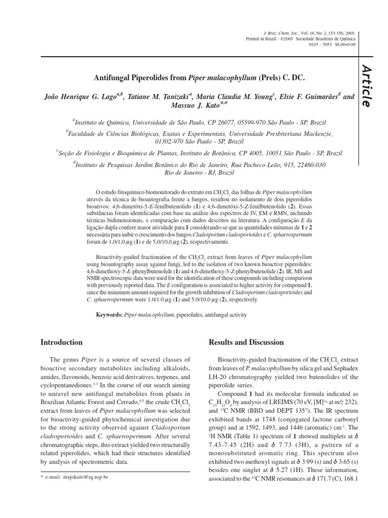 Antifungal Piperolides From Piper Malacophyllum PR | PDF | Thin Layer ...