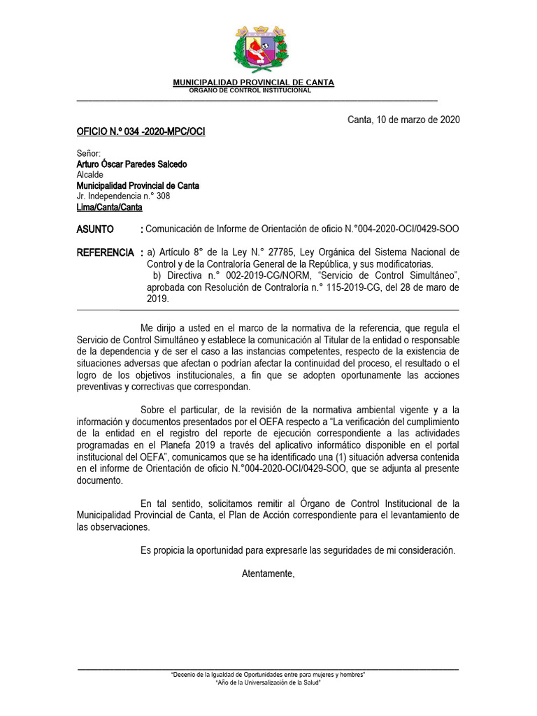 OFICIO #034-2020-MPC-OCI-Comunicacion de Informe de Orientacion de Oficio #004-2020-OCI-0429-SOO ...
