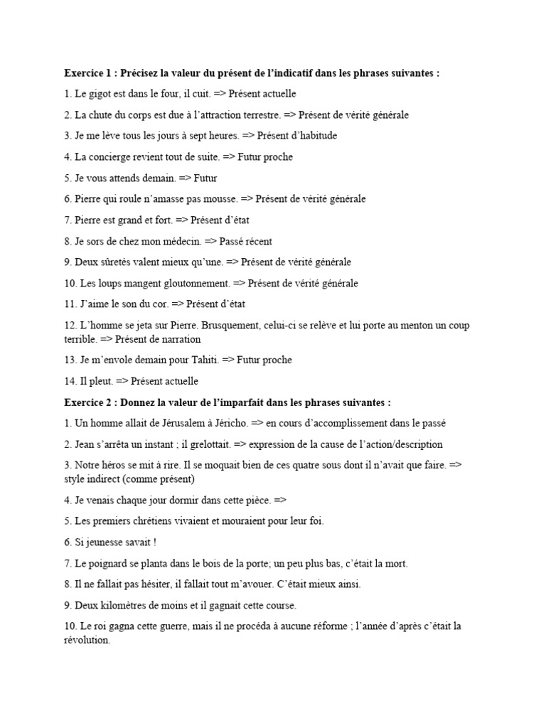 Exercices Présent Imparfait PC | PDF | Droit