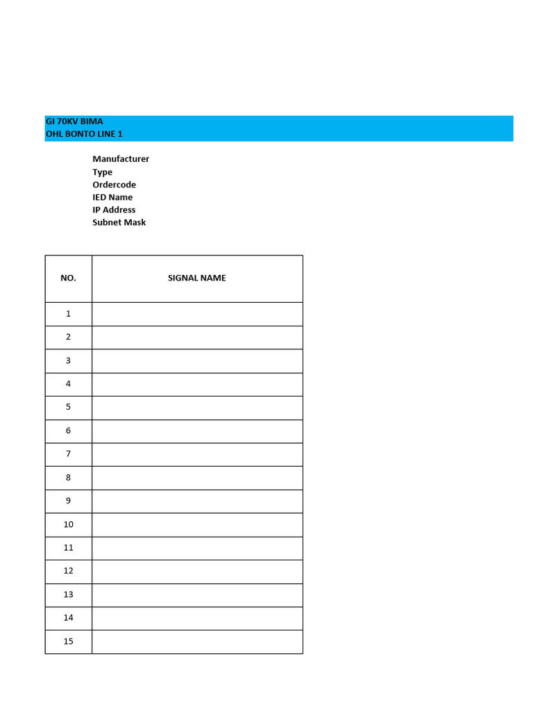 GI 70KV BIMA Signal List Overview | PDF | Manufactured Goods | Power ...