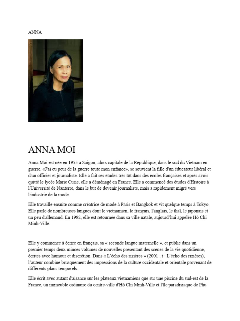 Anna Moi : Écrivaine et Créatrice de Mode | PDF | Vietnam | Hô Chi Minh ...