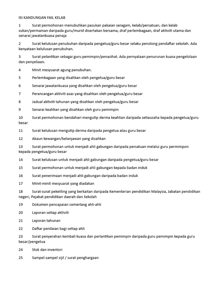 Format Isi Kandungan Fail Persatuan | PDF