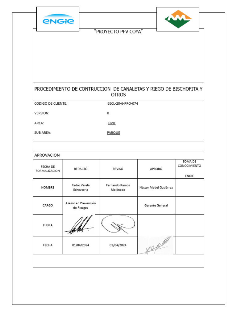 Proc Canaletas - PV Coya Engie | PDF | Protector solar