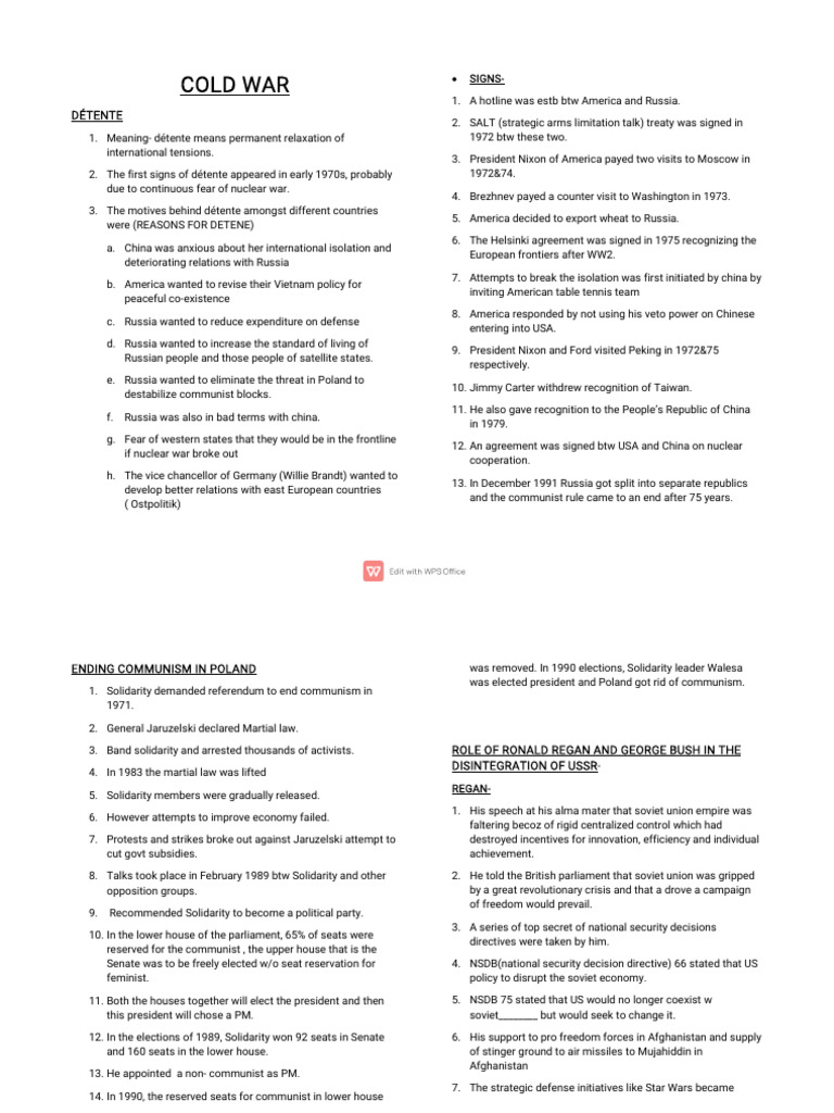 Détente and the End of Cold War Tensions | PDF