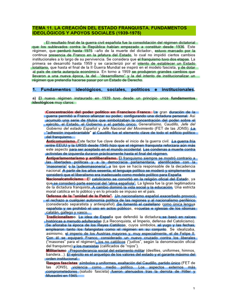 Bloque 11. El Franquismo | Descargar gratis PDF | España franquista | Francisco franco