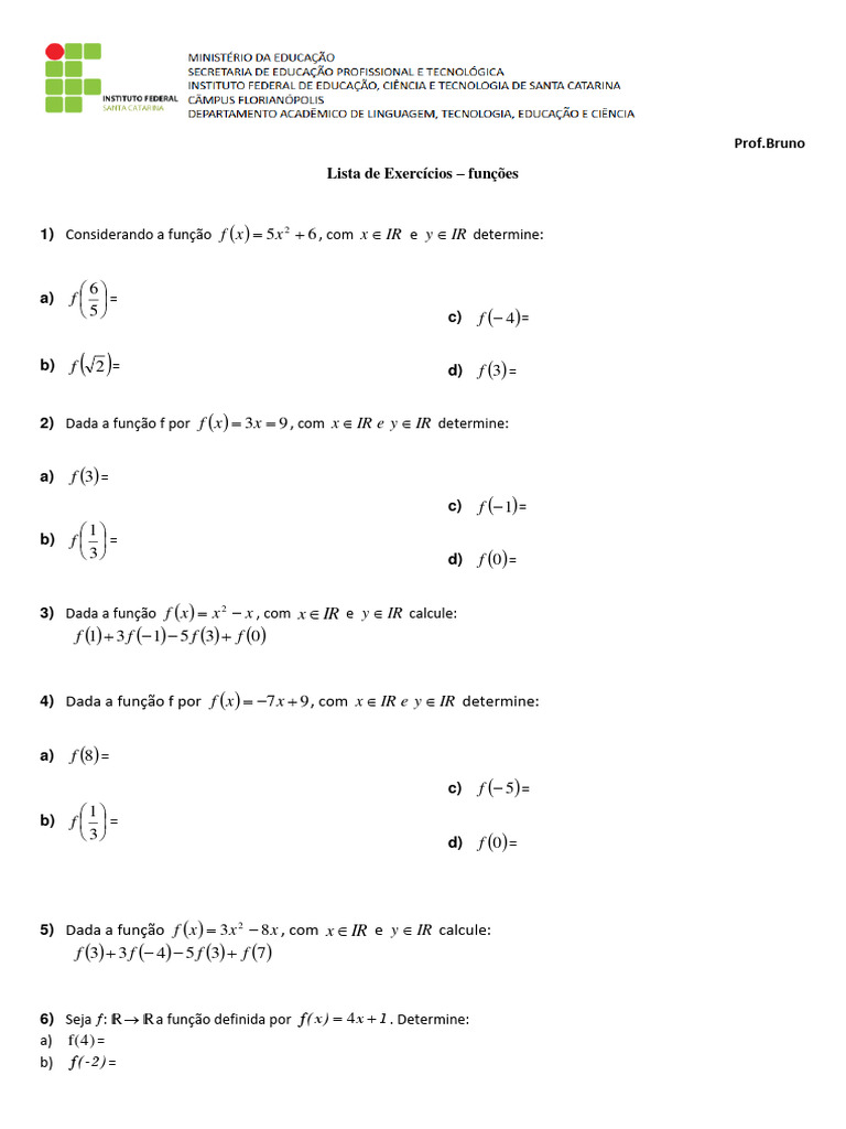 Exercícios de Funções Matemáticas | PDF | Função (Matemática) | Salário