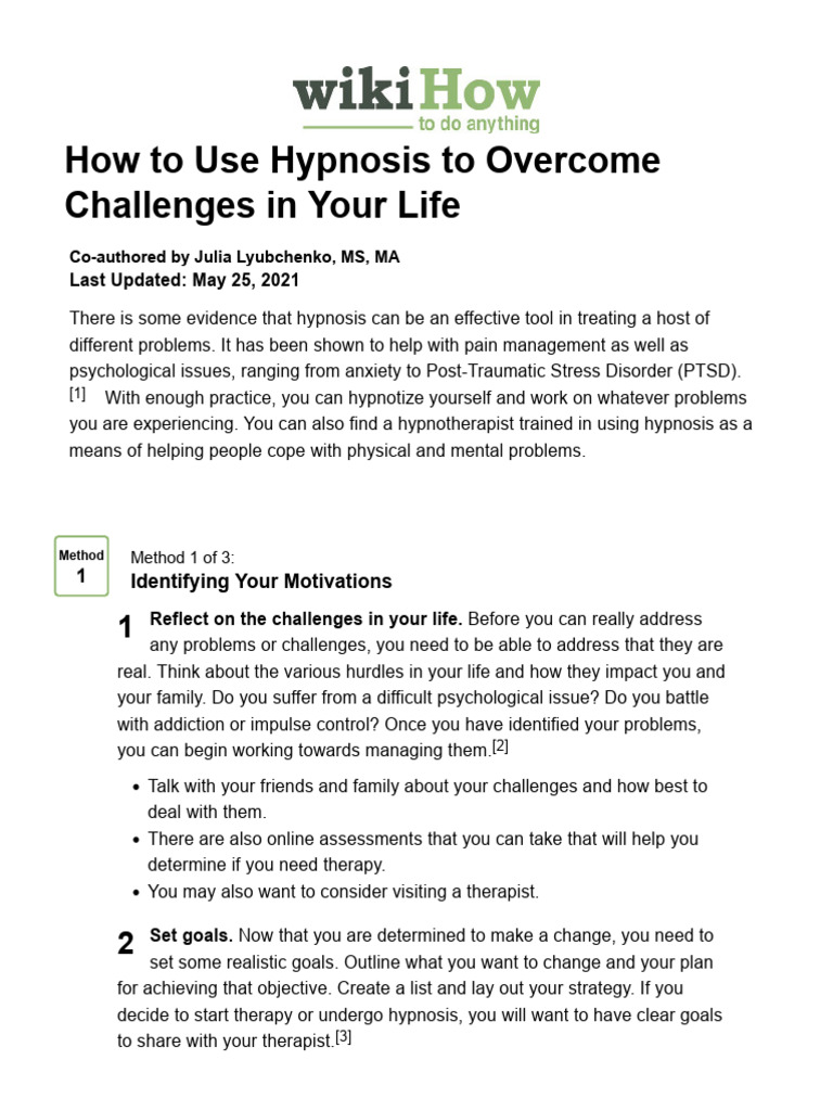 3 Ways To Use Hypnosis To Overcome Challenges in Your Life | PDF ...