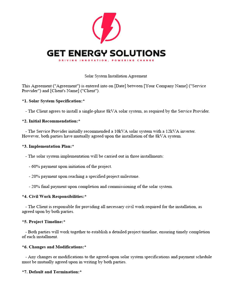 Solar System Installation Agreement | PDF | Finance & Money Management ...