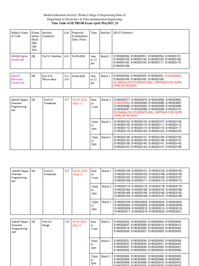 Updated On 30 April SE PR-Or TIME - TABLE April May 2024 | PDF ...