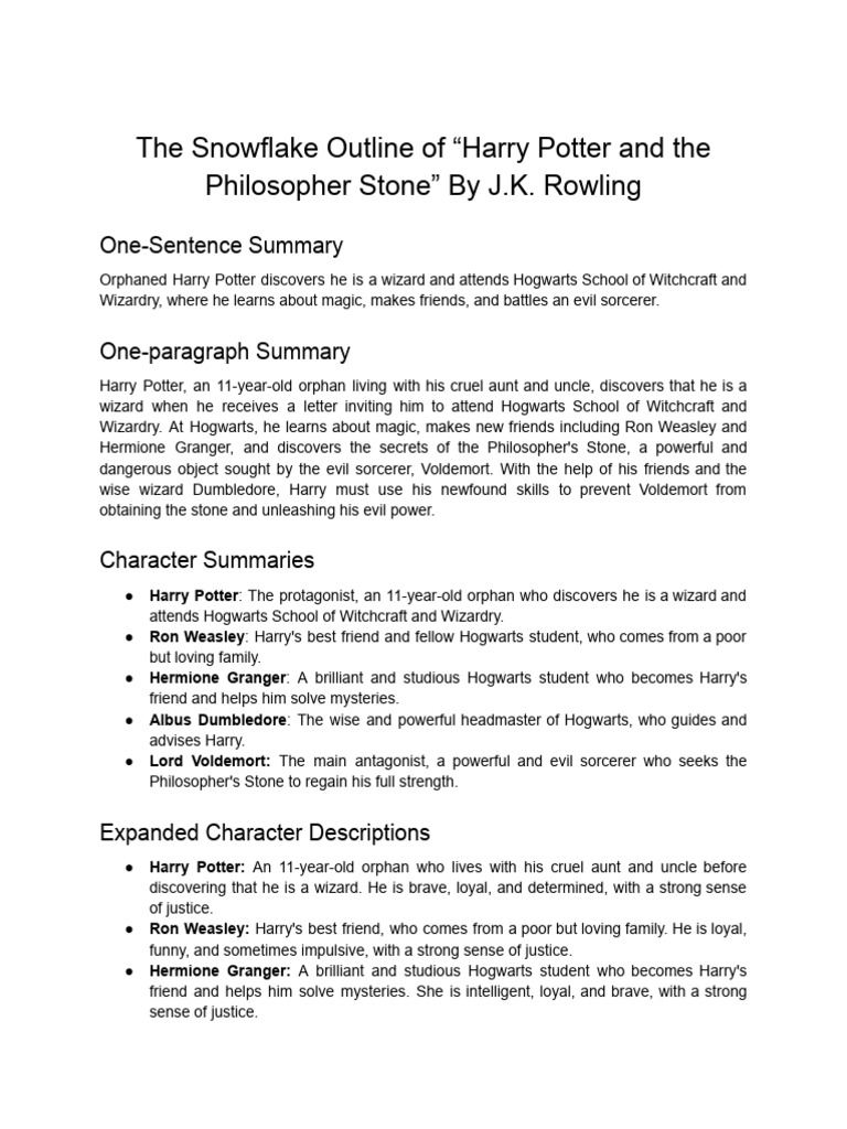 Snowflake Outline Format Harry Potter and The Philosopher Stone | PDF ...