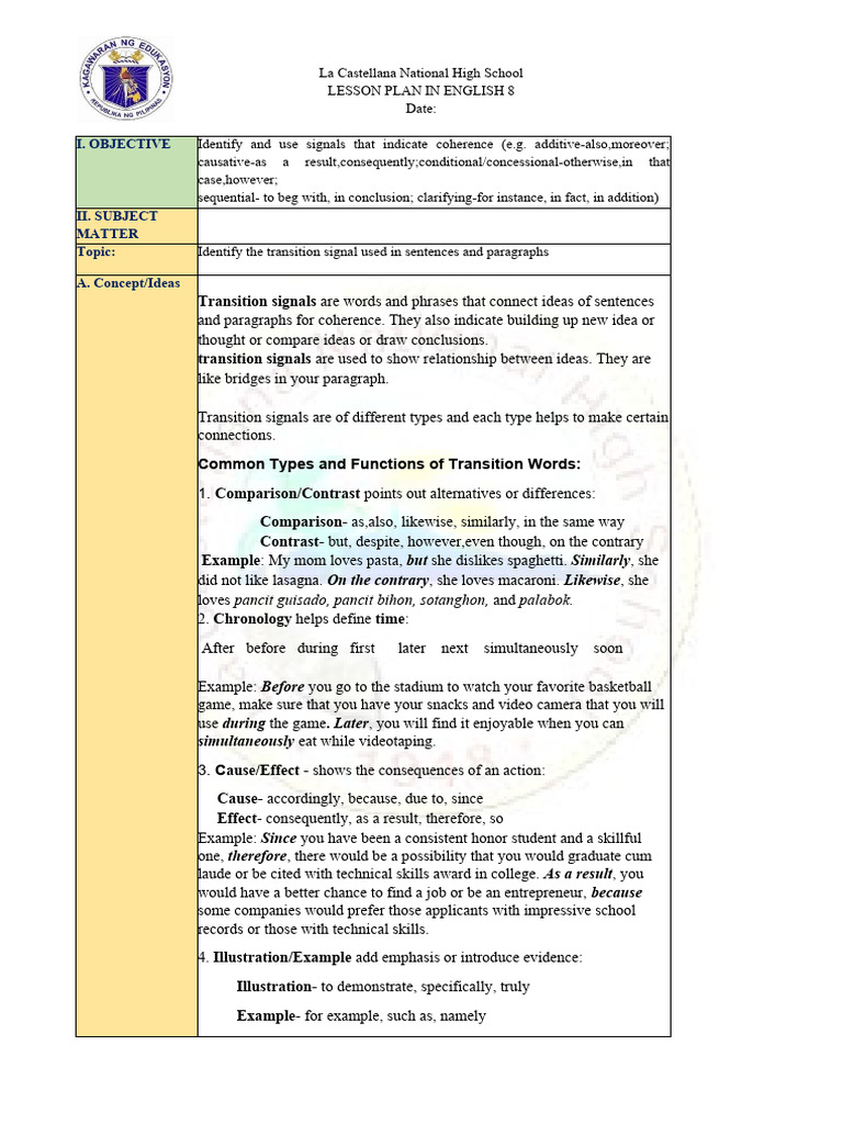 Q1 - W4 - Transition Signal | PDF | Learning | Thought