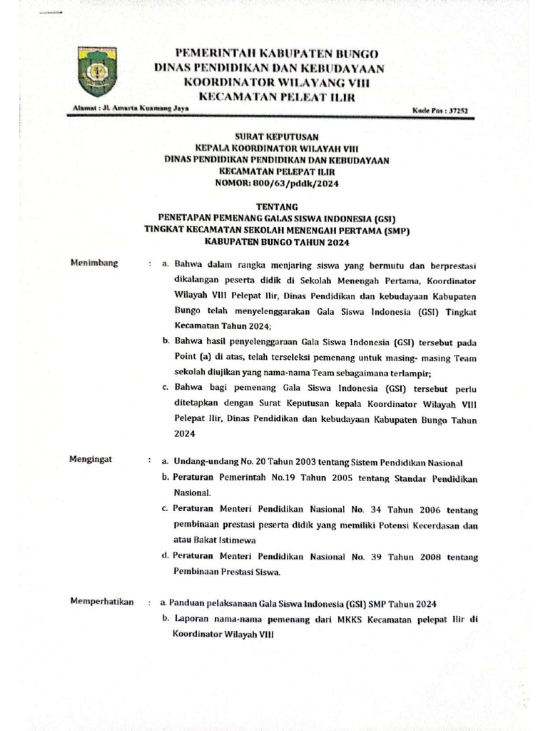 SK Pemenang GSI Kecamatan 2024 - Compressed | PDF