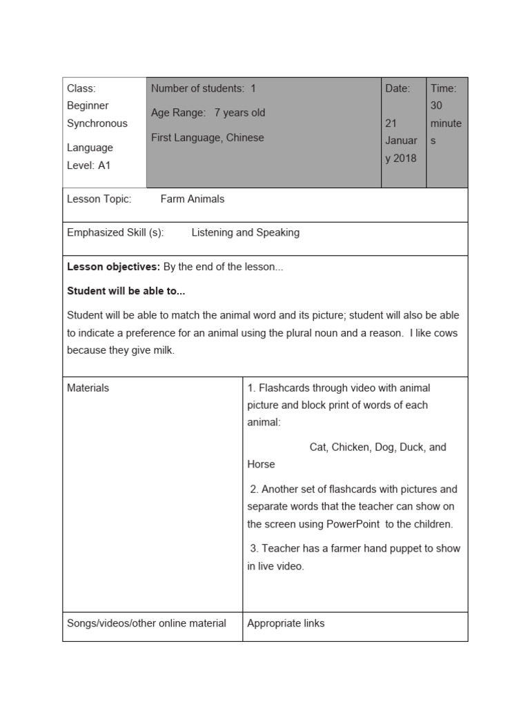 Sample Lesson Plan Young L | PDF | Word | Languages
