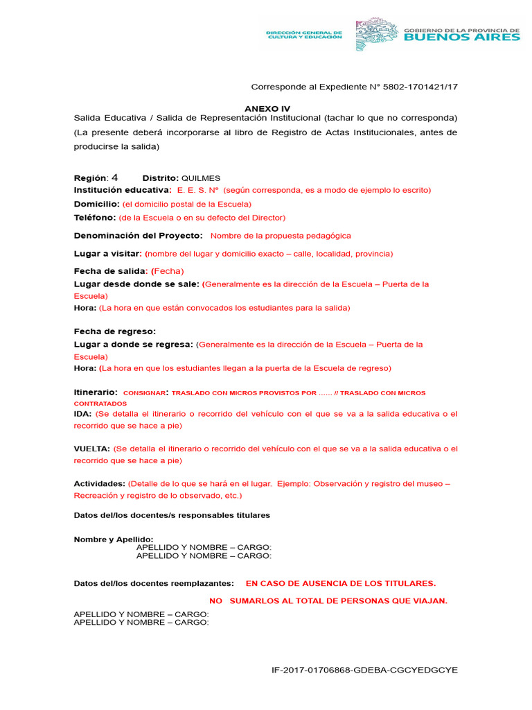 Salida Educativa - Anexos Iv-V-Viii y Ix Instructivo | PDF