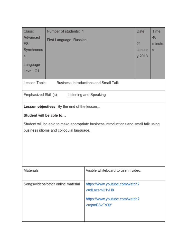 Sample Online Lesson Adults | PDF | Teachers | Cognitive Science