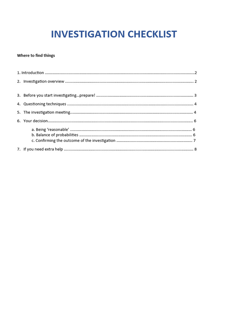 Investigation Checklist | PDF