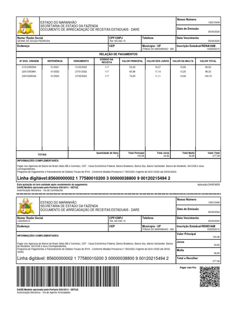 Ipva Multas 277,58 | PDF | Brasil | Bancos