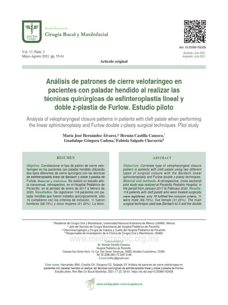 Análisis de Patrones de Cierre Velofaríngeo en Pacientes Con Paladar ...