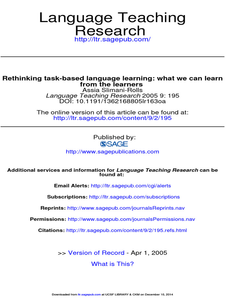 Rethinking Task-Based Language Learning What We Can Learn From The Learners | PDF | Second ...