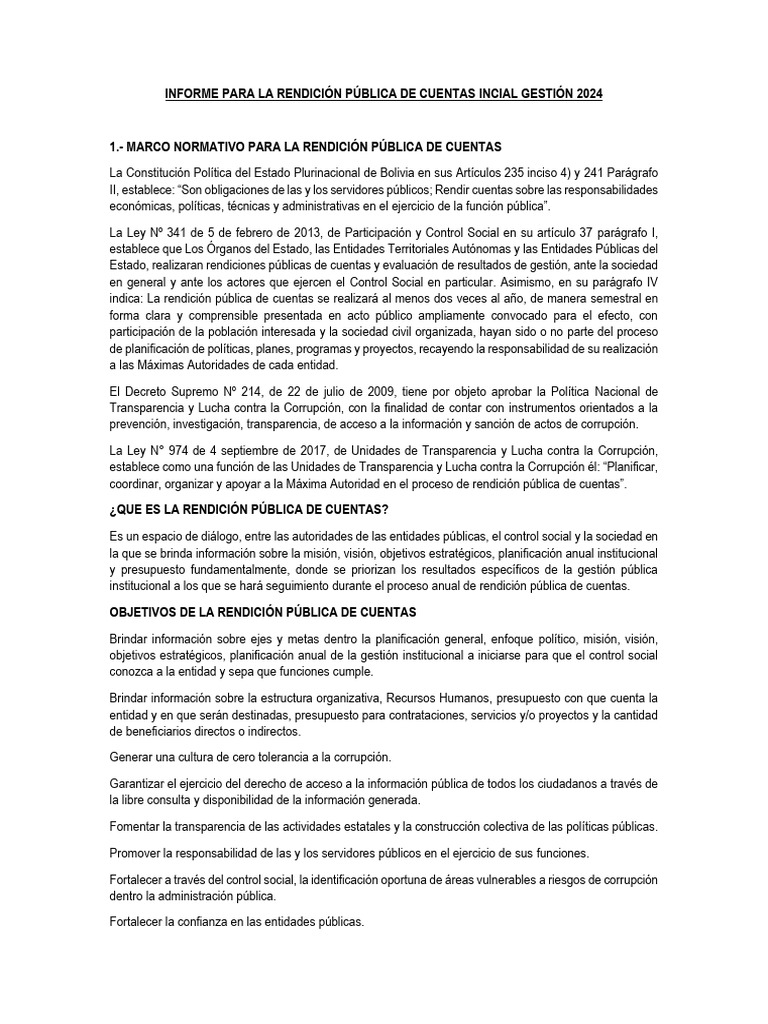 Informe Inicial para Rpci 2024 3 | PDF | Corrupción política | Presupuesto