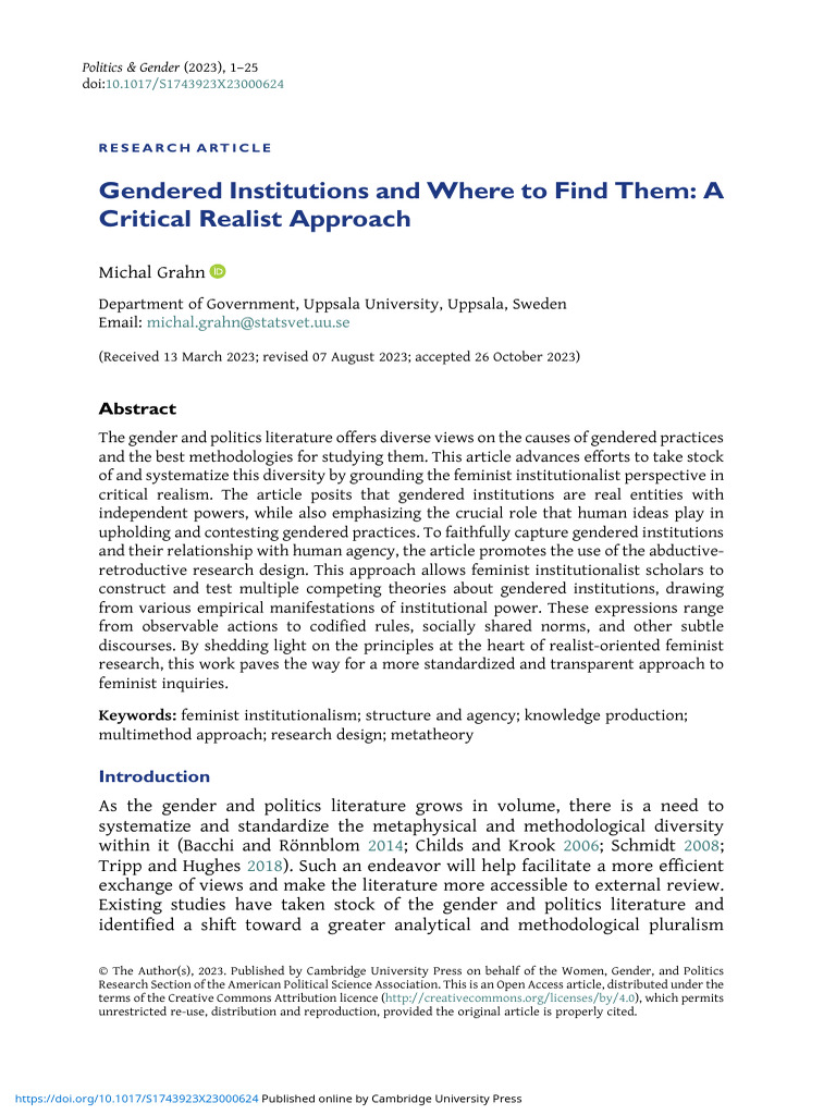 Gendered Institutions and Where To Find Them A Cri | PDF | Institution ...