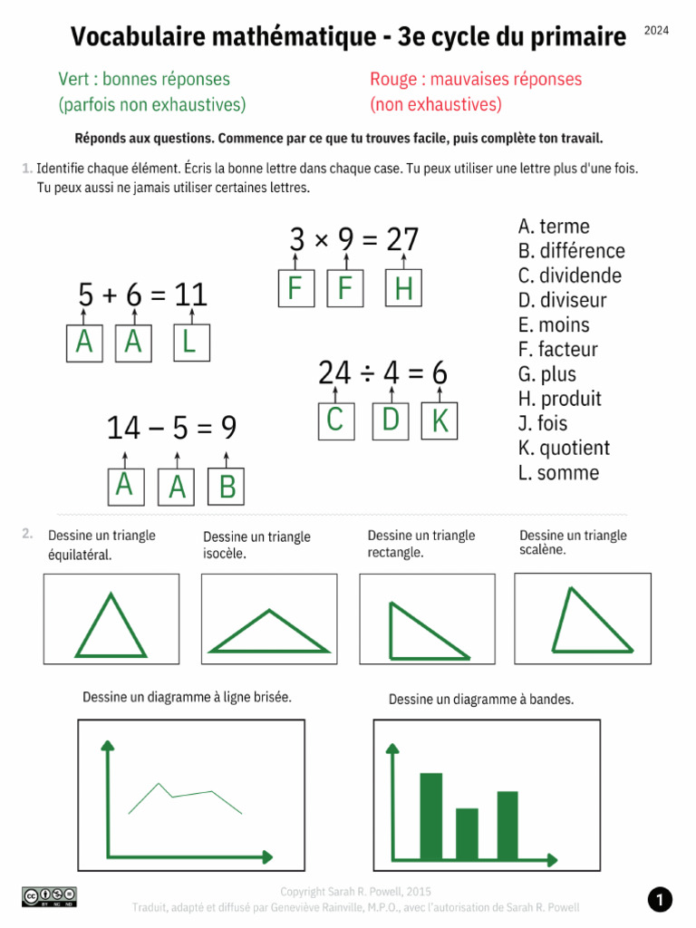 Vocabulaire Mathématiques - 3e Cycle Du Primaire - QC - CORRIGÉ | PDF