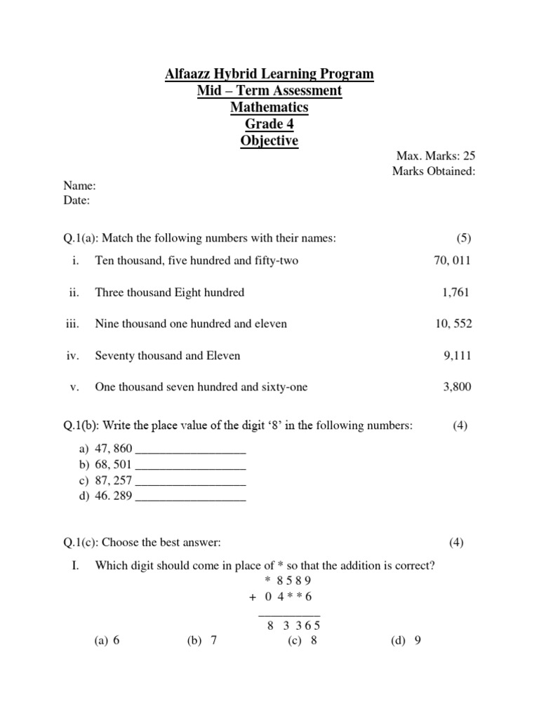 Midterm Paper 4 | PDF | Numbers | Elementary Mathematics
