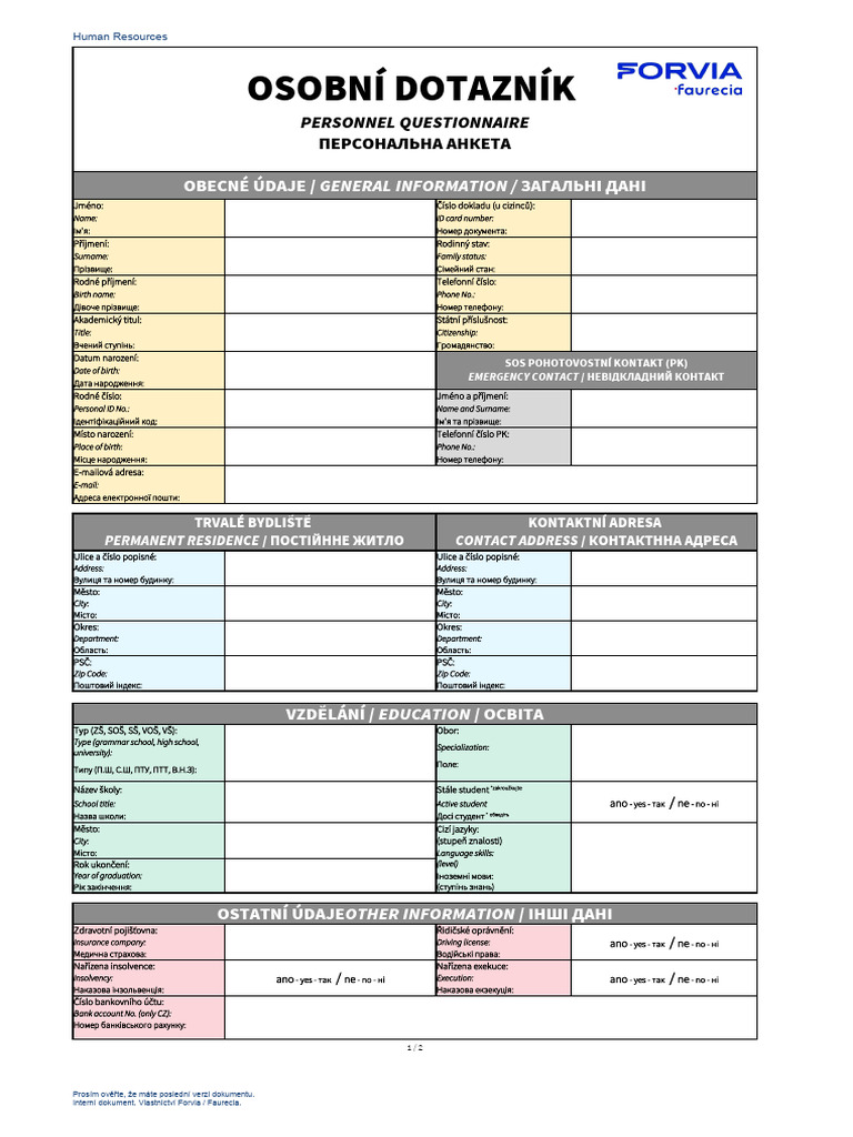 OSOBNi Dotaznik | PDF