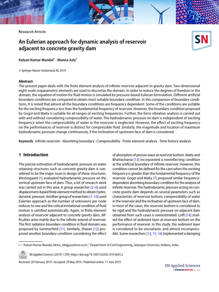 An Eulerian Approach For Dynamic Analysis of Reservoir Adjacent To Concrete Gravity Dam | PDF ...