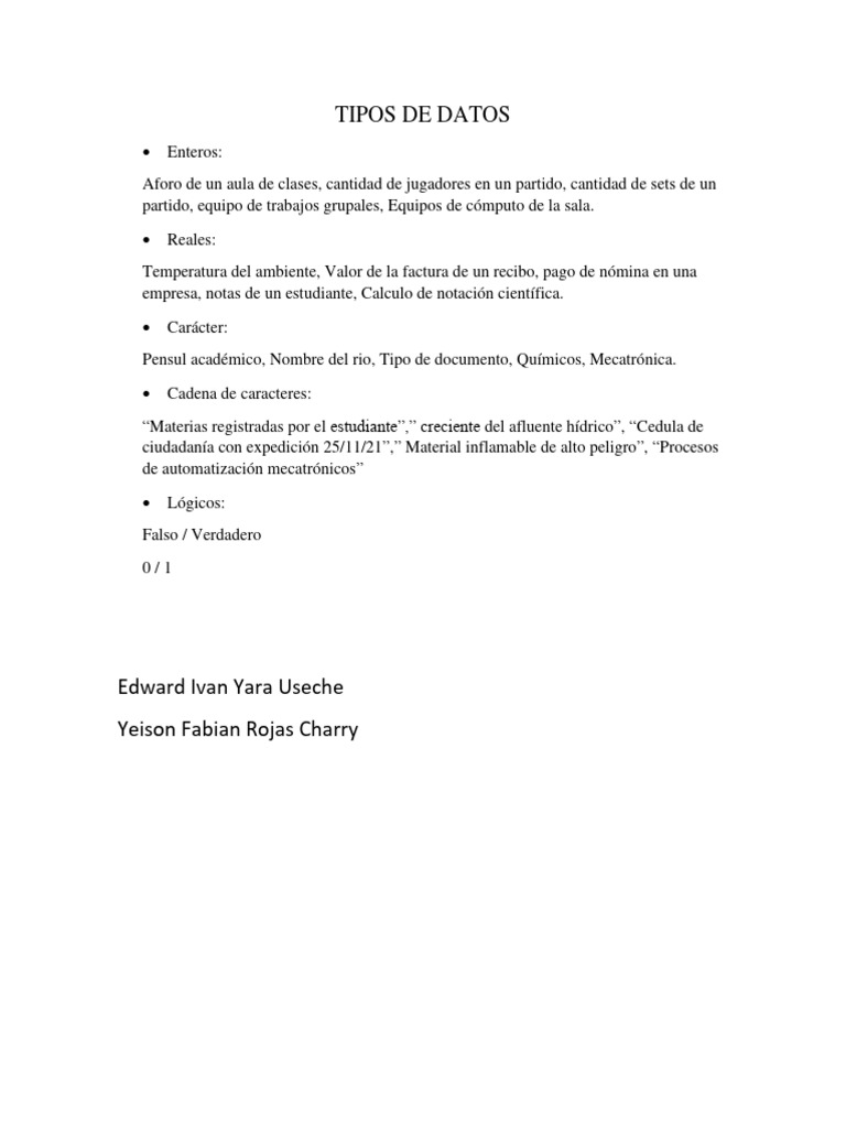 Tipos de Datos | PDF