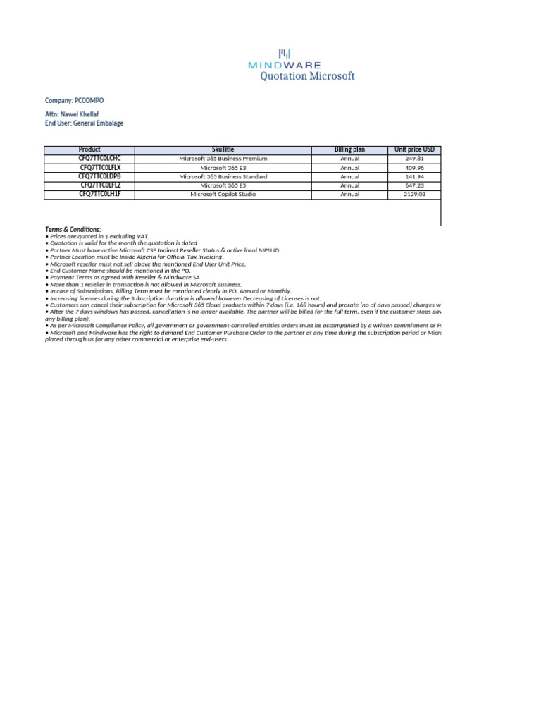 Microsoft 365 Pricing Quotation Algeria | PDF | Microsoft ...